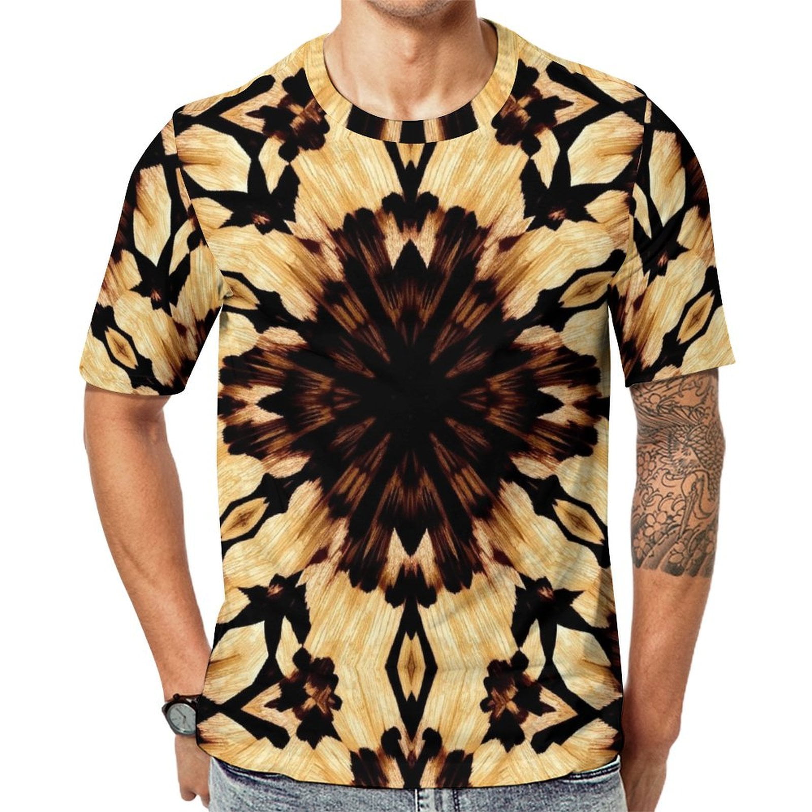 Abstract Kaleidoscope Wood Pattern Design T Shirt For Men Summer Casual ...