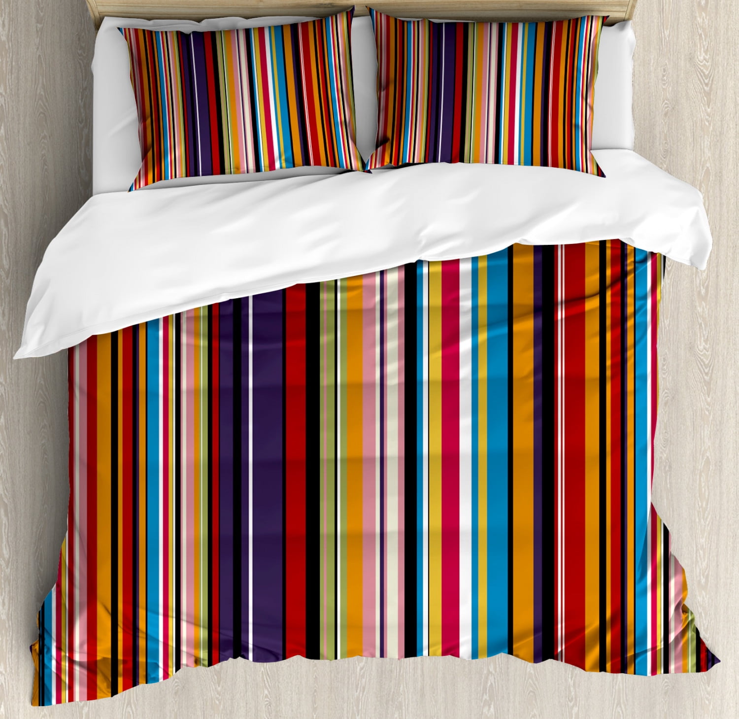 Abstract King Size Duvet Cover Set, Vibrant Colored Stripes Vertical ...