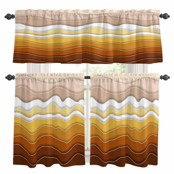 Abstract Kitchen Curtains Set for Windows, Burnt Orange Brown Gradient ...