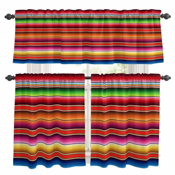 Abstract Kitchen Curtains Set for Windows, Colorful Mexican Stripe ...