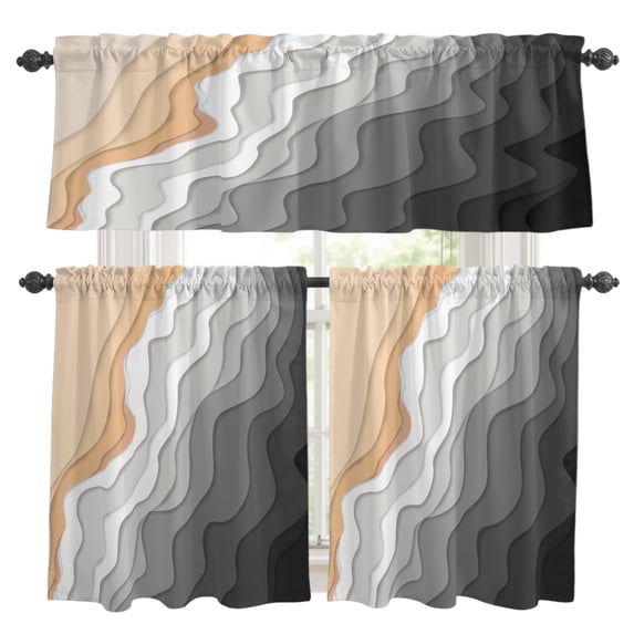 Abstract Kitchen Curtains Set for Windows, Gray Gradient Ocean Beach ...
