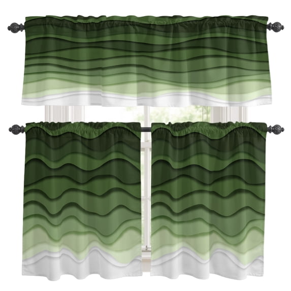Abstract Kitchen Curtains Set for Windows, Green Gradient Ocean Waves ...