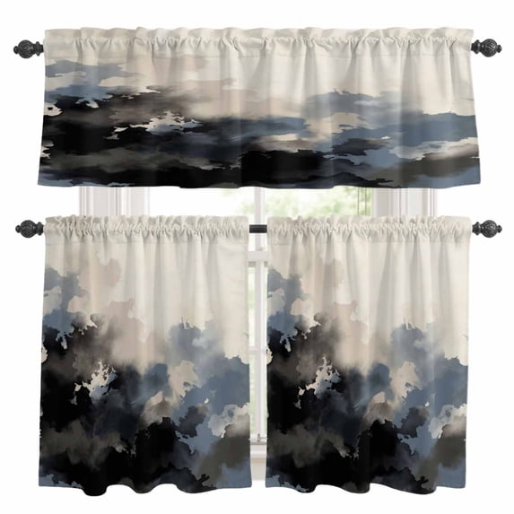 Abstract Kitchen Curtains Set for Windows, Oil Painting Industry Style ...