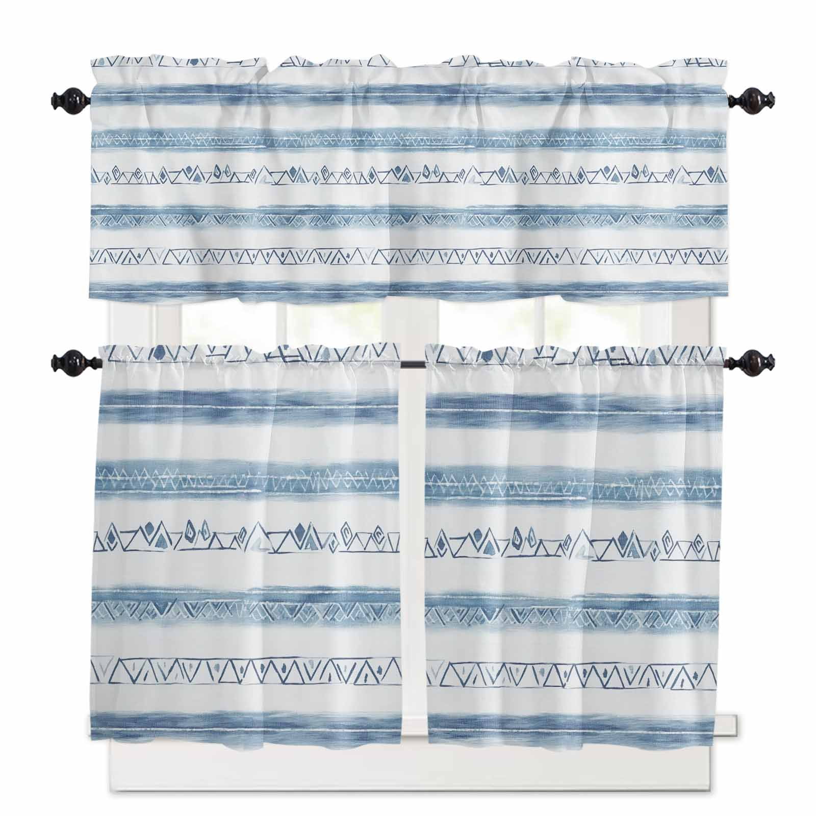 Abstract Kitchen Curtains Valance and Tier Set Blue Gradient Geometric ...