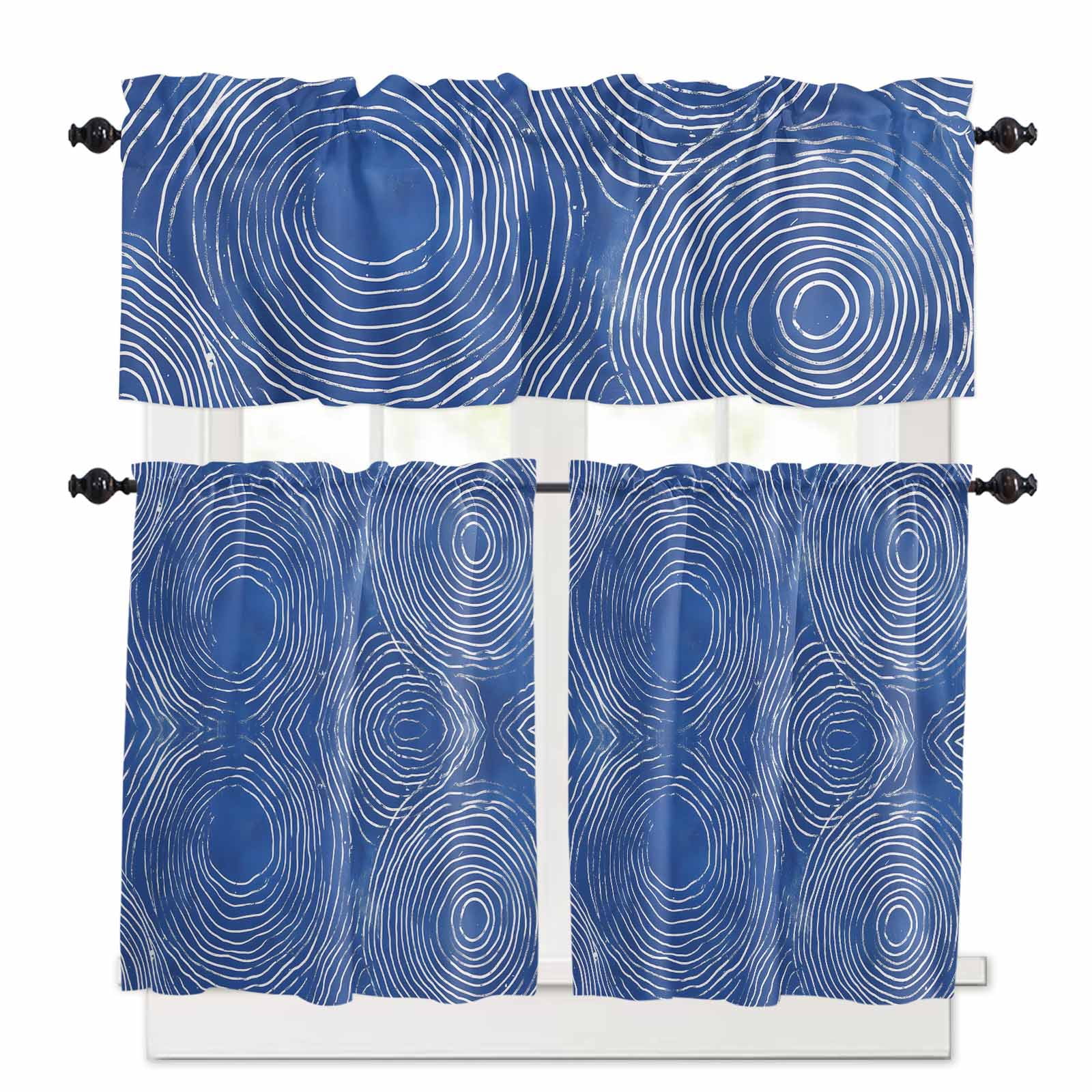 Abstract Kitchen Curtains Valance and Tier Set Blue Watercolor Circle ...