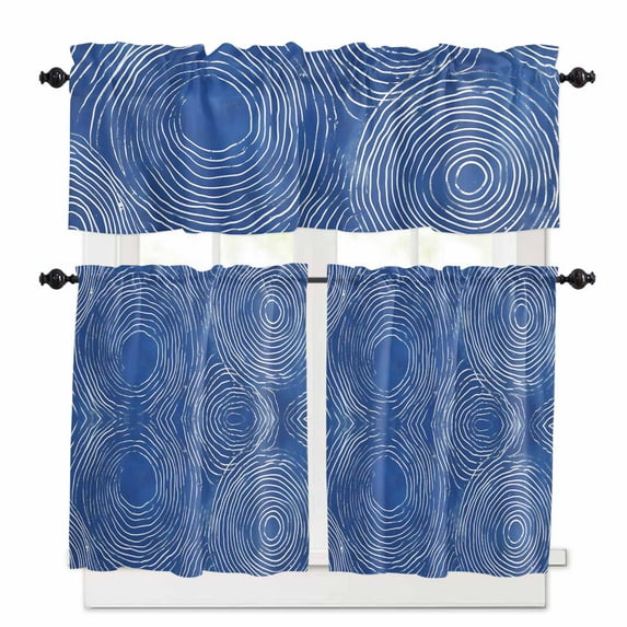 Abstract Kitchen Curtains Valance and Tier Set Blue Watercolor Circle ...