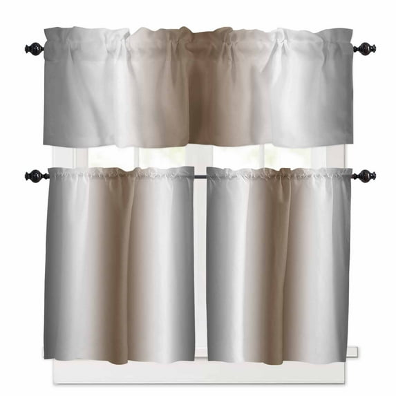 Abstract Kitchen Curtains Valance and Tier Set Dark Gray Brown Gradient ...