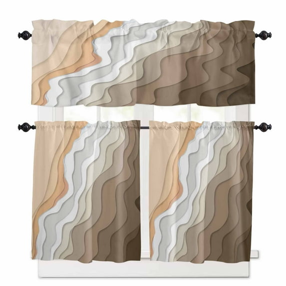 Abstract Kitchen Curtains Valance and Tier Set Khaki Gradient Ocean ...