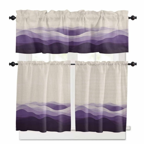 Abstract Kitchen Curtains Valance and Tier Set Minimalist Purple Wave ...