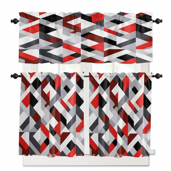 Abstract Kitchen Curtains Valances and Tiers Set of 3, 24 Inch Length ...