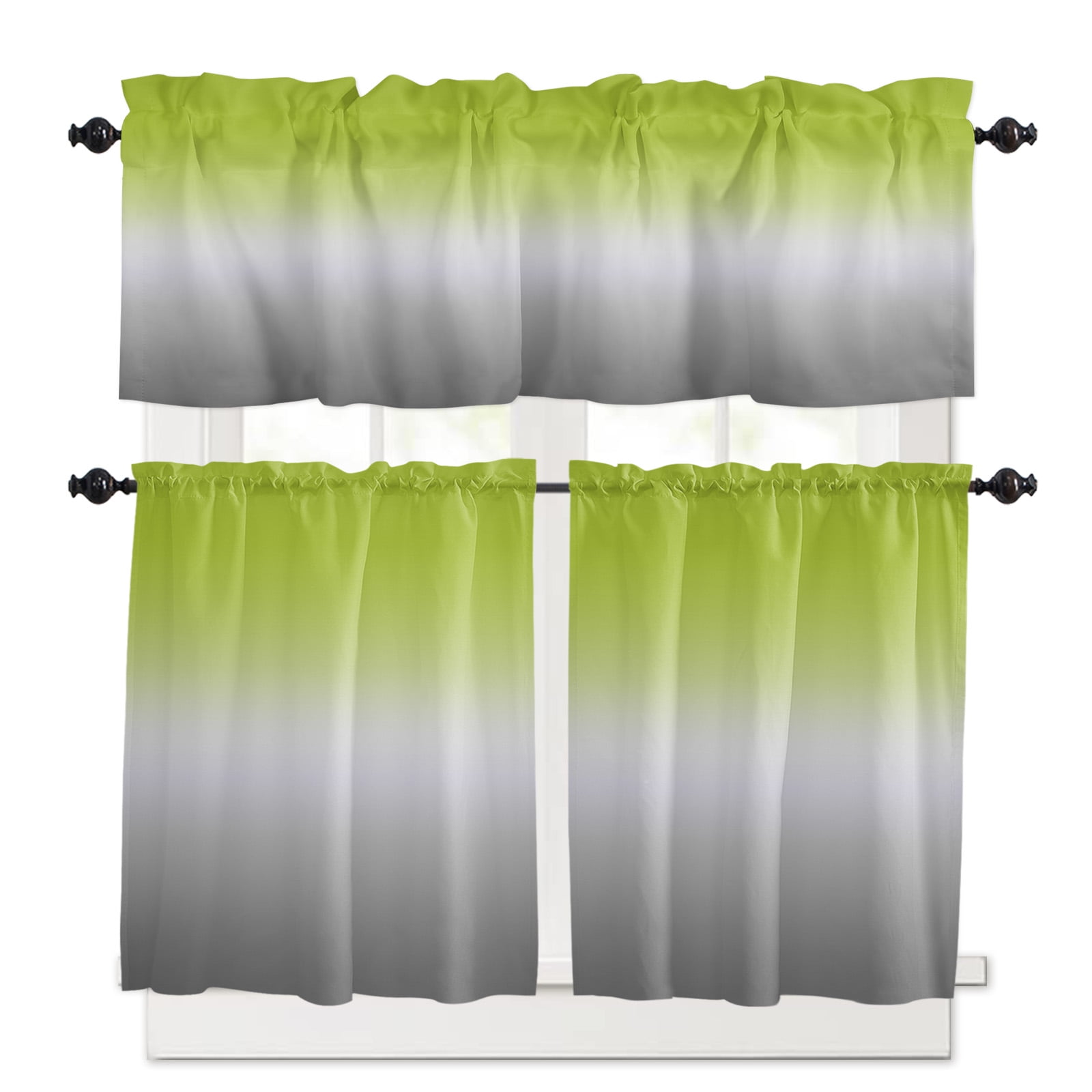 Abstract Kitchen Curtains Valances and Tiers Set of 3, 36 Inch Length ...