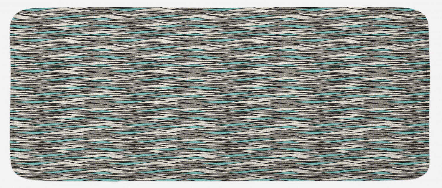 Abstract Kitchen Mat, Wave Pattern Horizontal Stripes with Little Dots ...