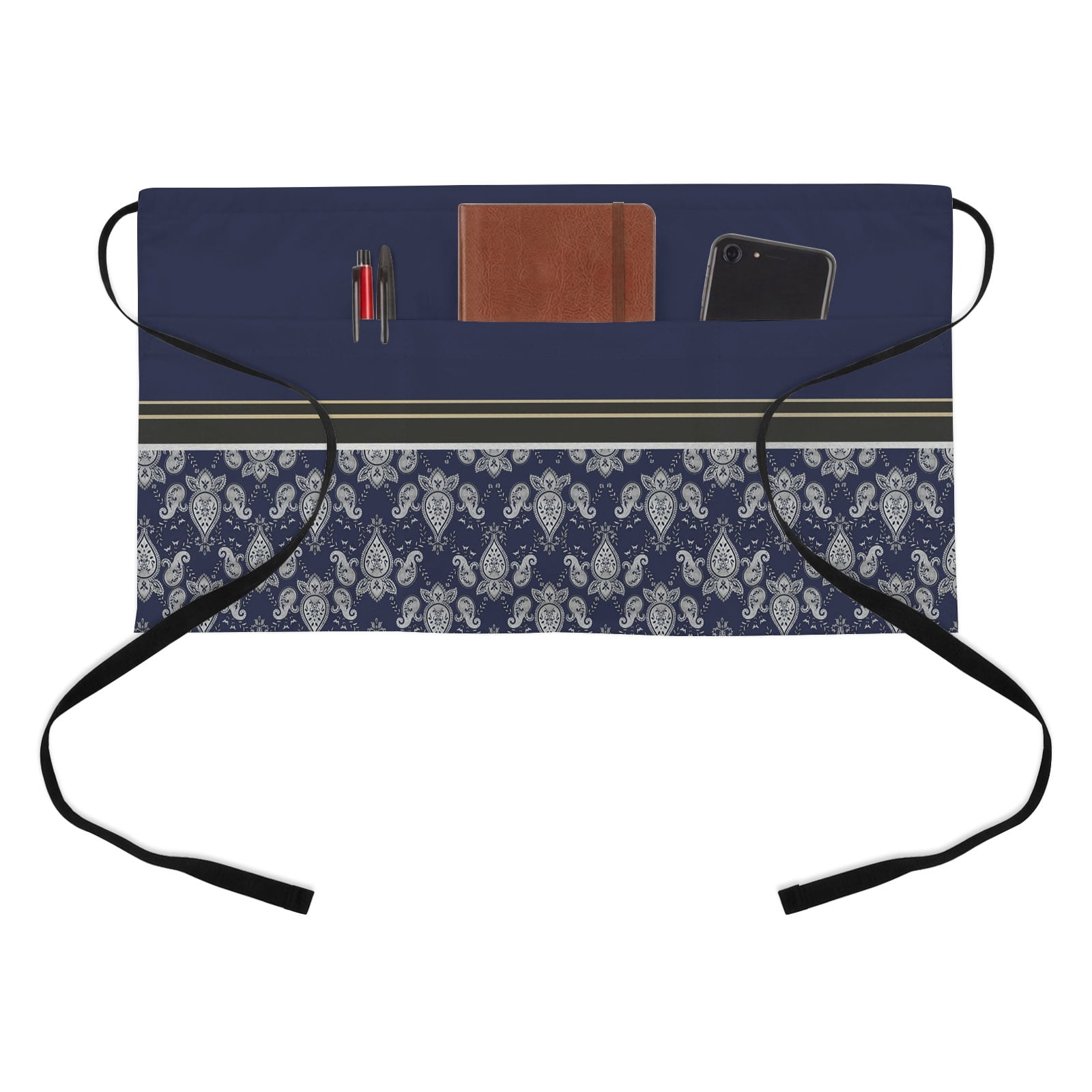Abstract Kitchen Restaurant Half Waist Apron, Retro Watercolor Navy ...