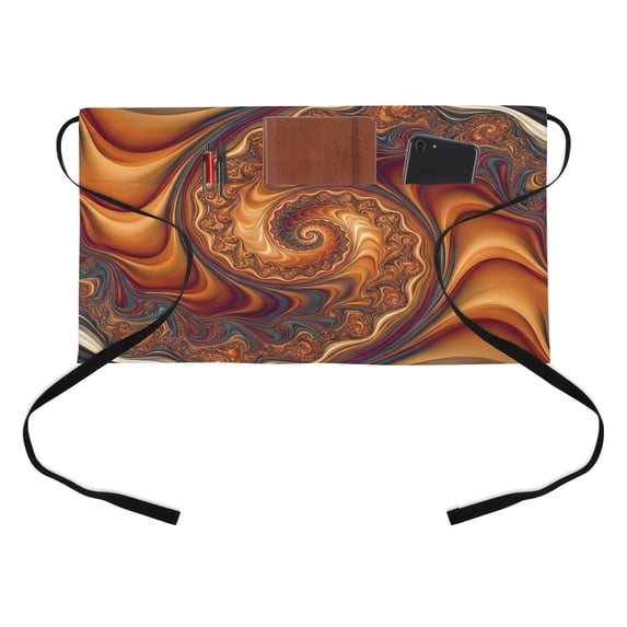 Abstract Kitchen Restaurant Half Waist Apron, Swirling Shape Brown Gold ...