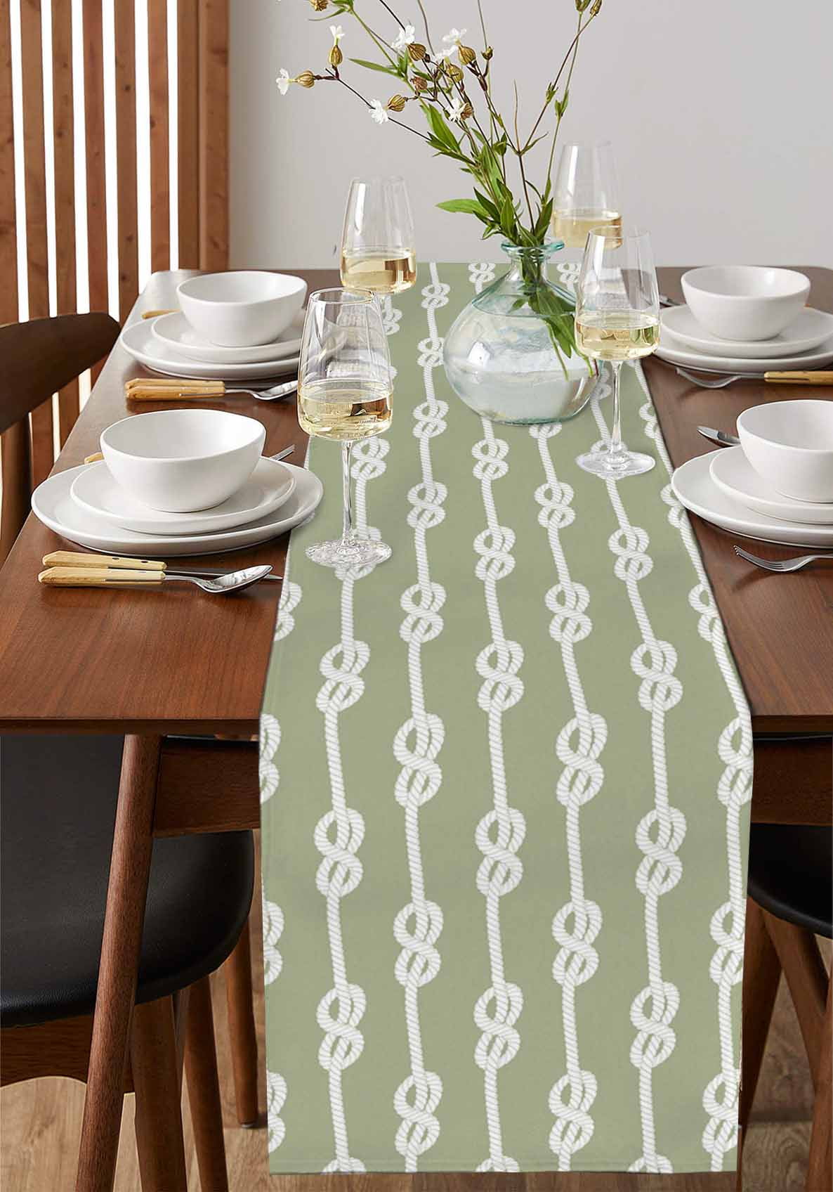 Abstract Knot on Green Background Table Runner 13x70in Non-Slip Cotton ...
