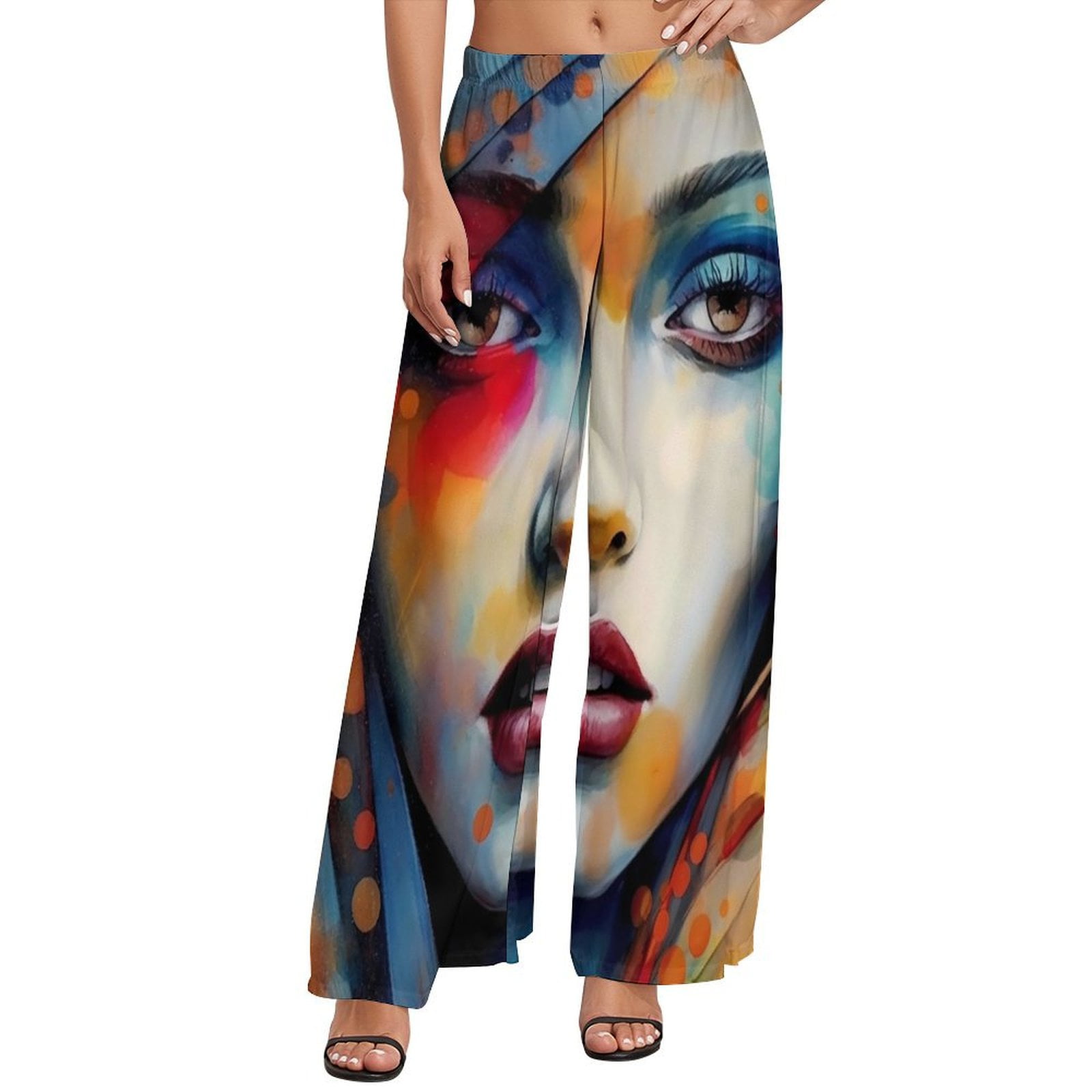 Abstract Lady Face Straight Pants Pop Art Modern Wide Leg Pants Female ...