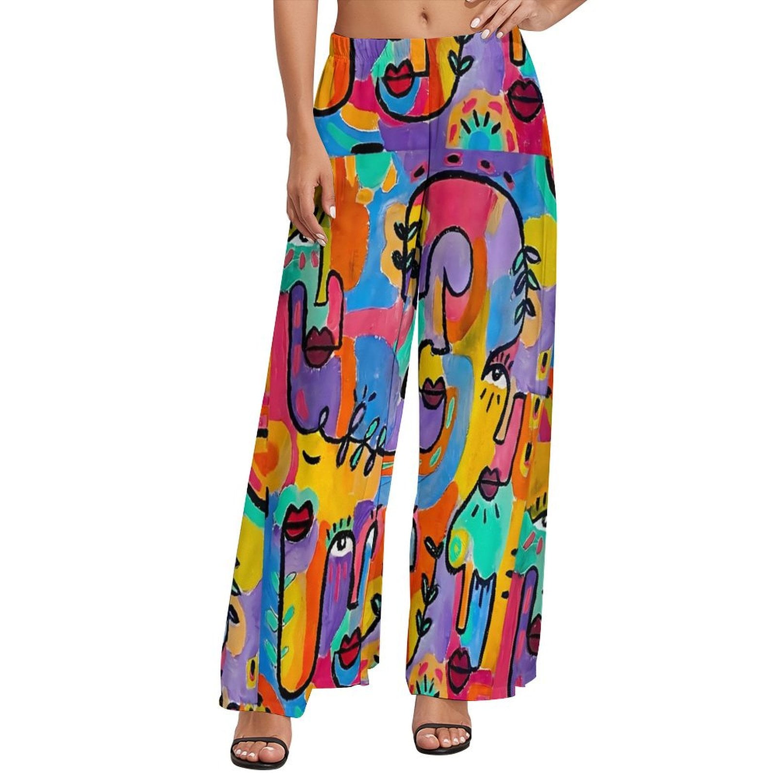 Abstract Lady Face Straight Pants Pop Art Modern Wide Leg Pants Female ...