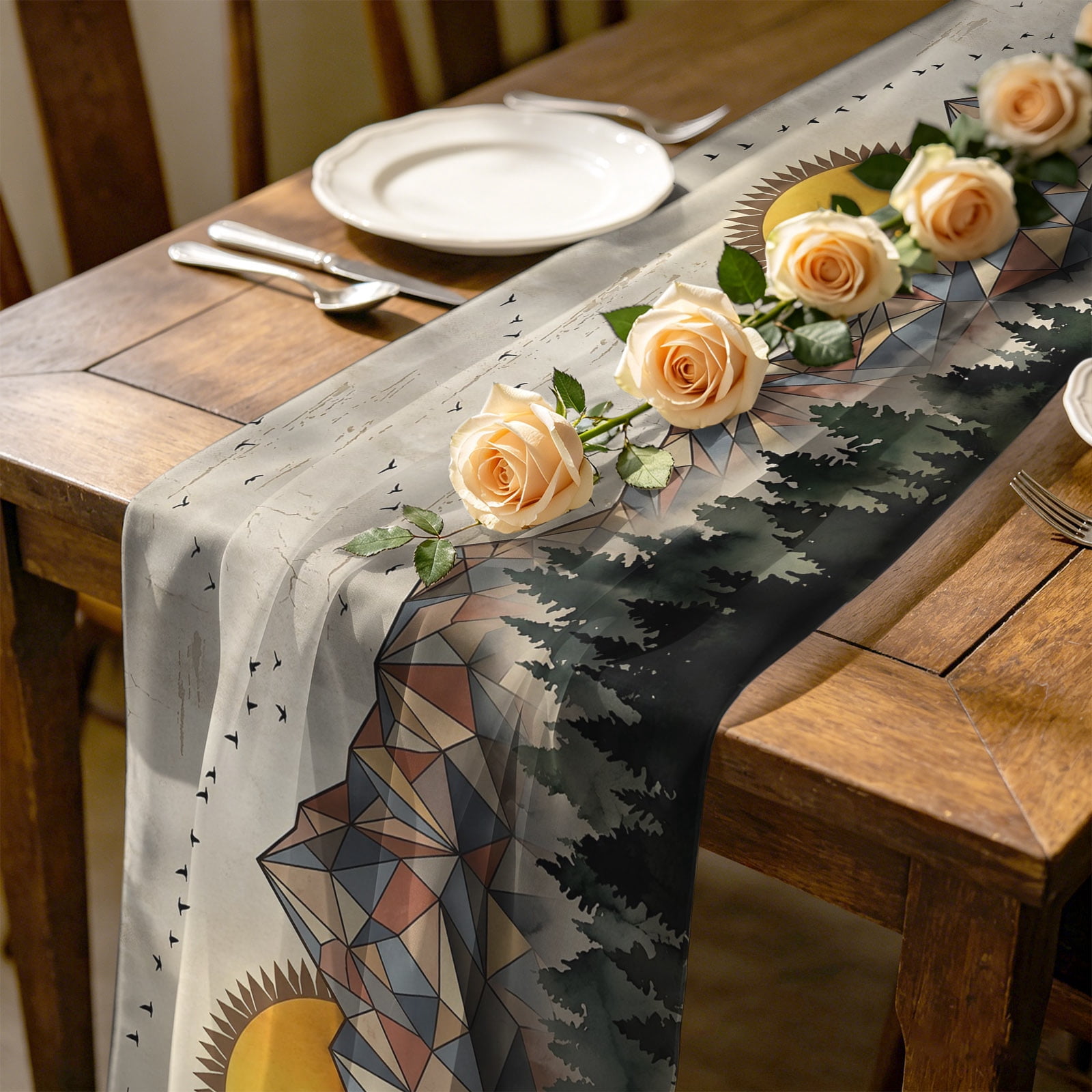 Abstract Landscape 10 ft Cheesecloth Table Runner for Wedding 27"x120 ...