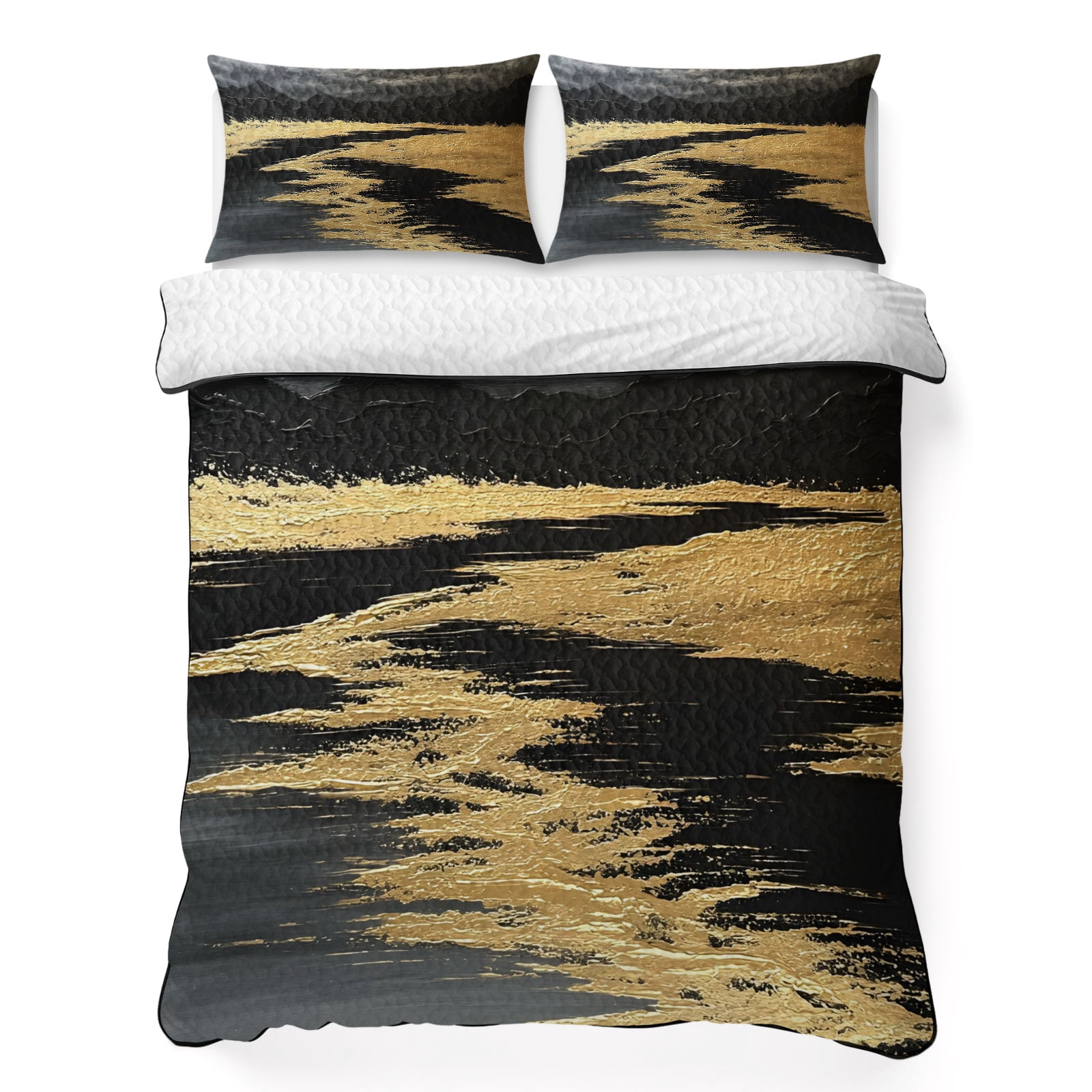 Abstract Landscape 3 Piece Quilt Bedding Set with 2 Pillow Shams, Black ...