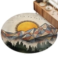 Abstract Landscape Area Rugs 4' (Round) Geometric Mountains Sun Bird ...