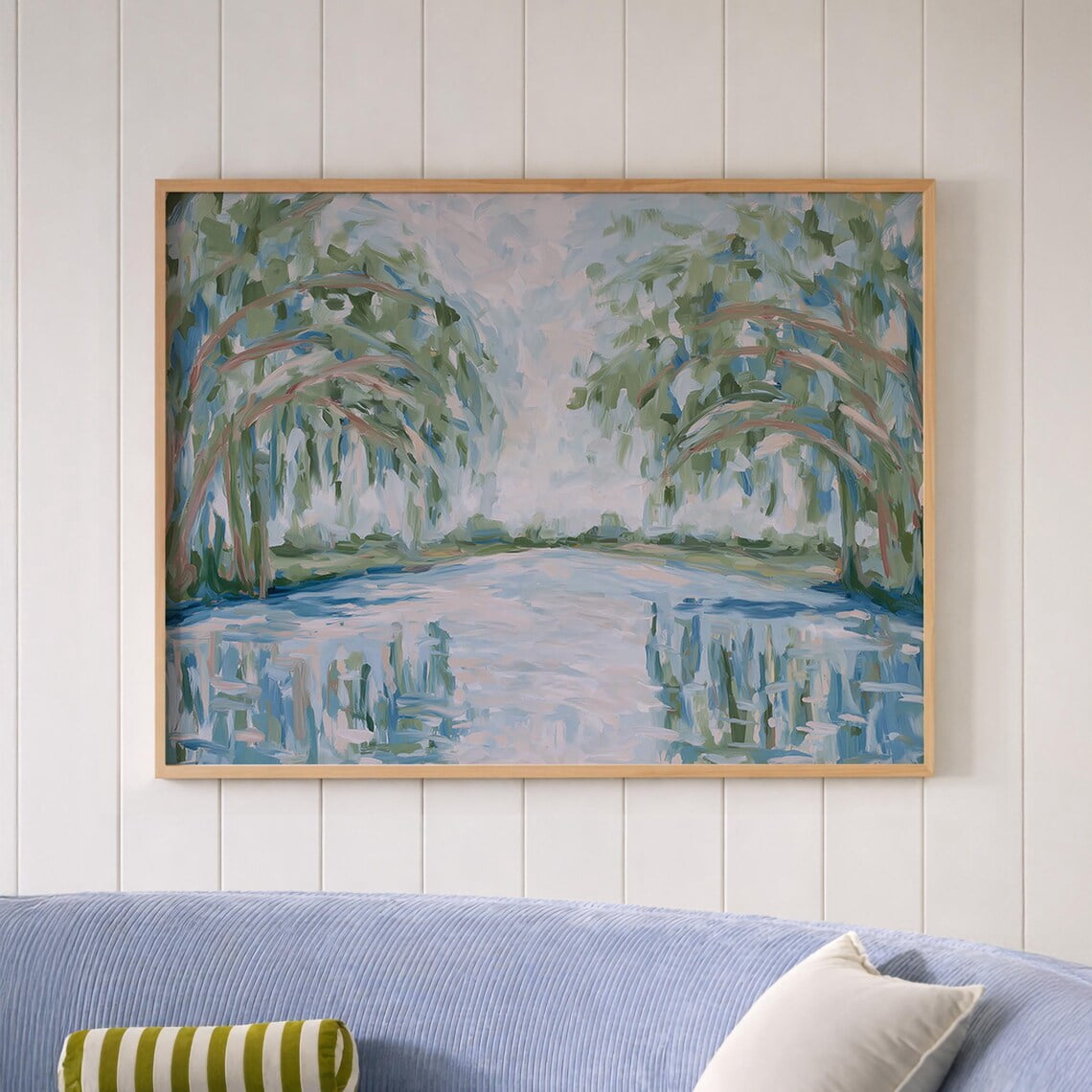 Abstract Landscape Art Serene Lake And Trees Wall Decor In Blue Green ...