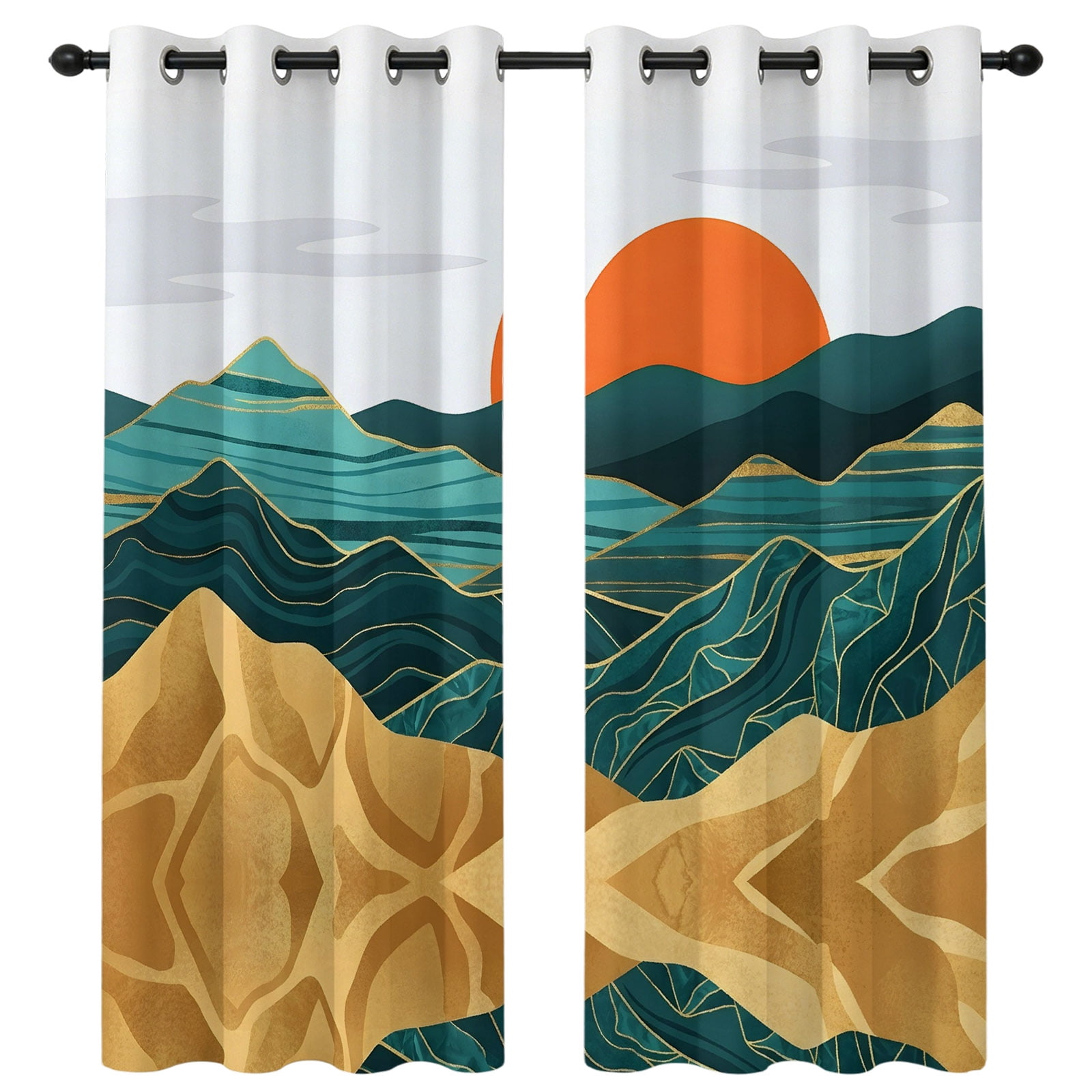Abstract Landscape Blackout Curtains 84 Inches Long, Mountain Peaks ...