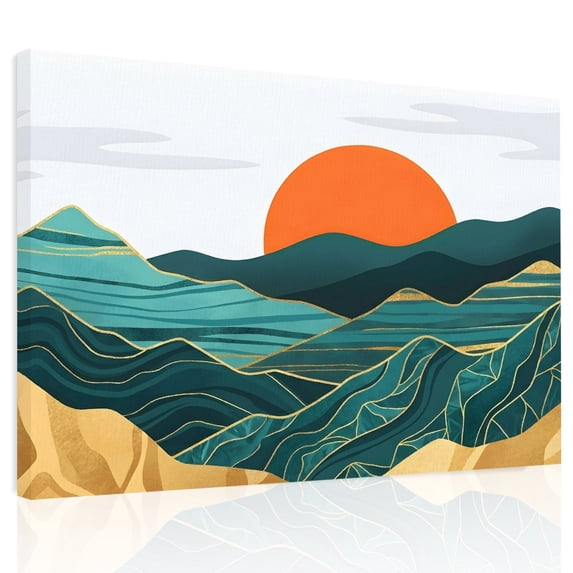 Abstract Landscape Canvas Print Wall Art, Mountain Peaks Hills Sun Boho ...