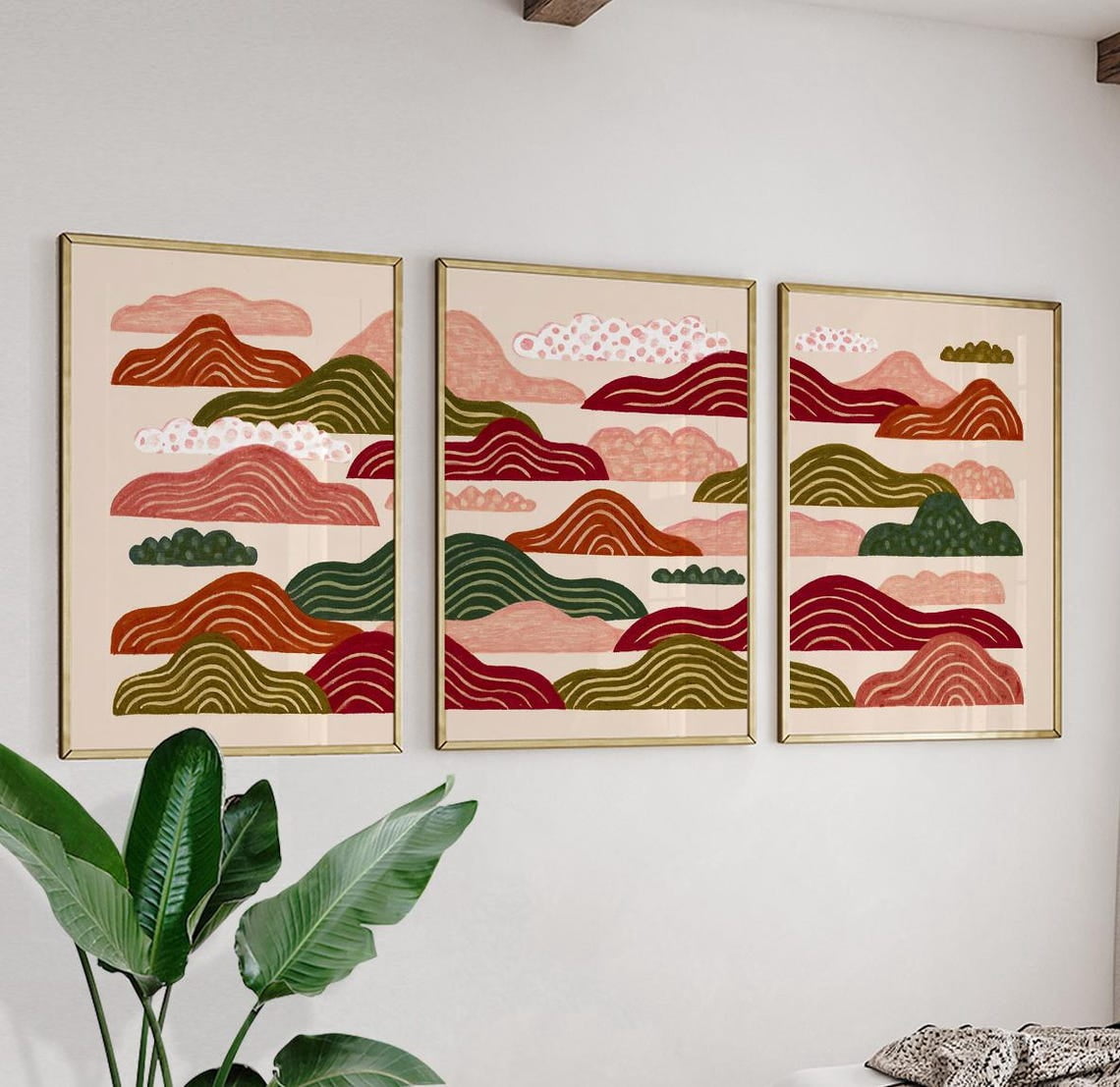 Abstract Landscape Colorful Mountain Hills Triptych Modern Nature Decor ...