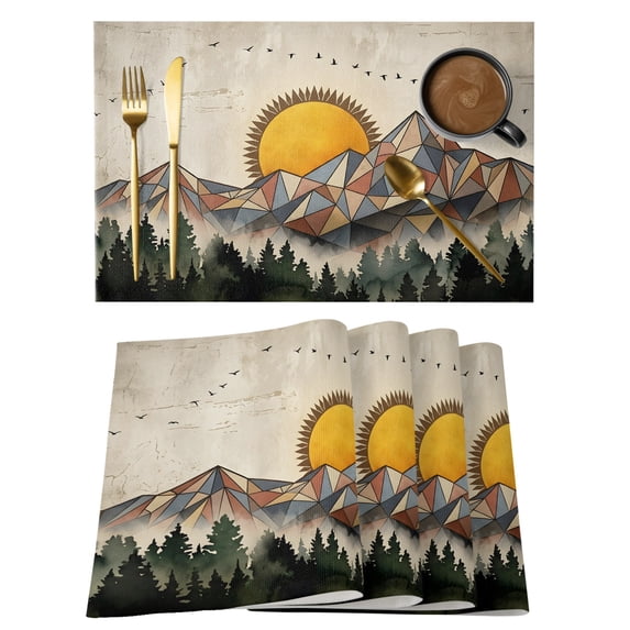 Abstract Landscape Cotton Linen Placemats Set of 2, Geometric Mountains ...