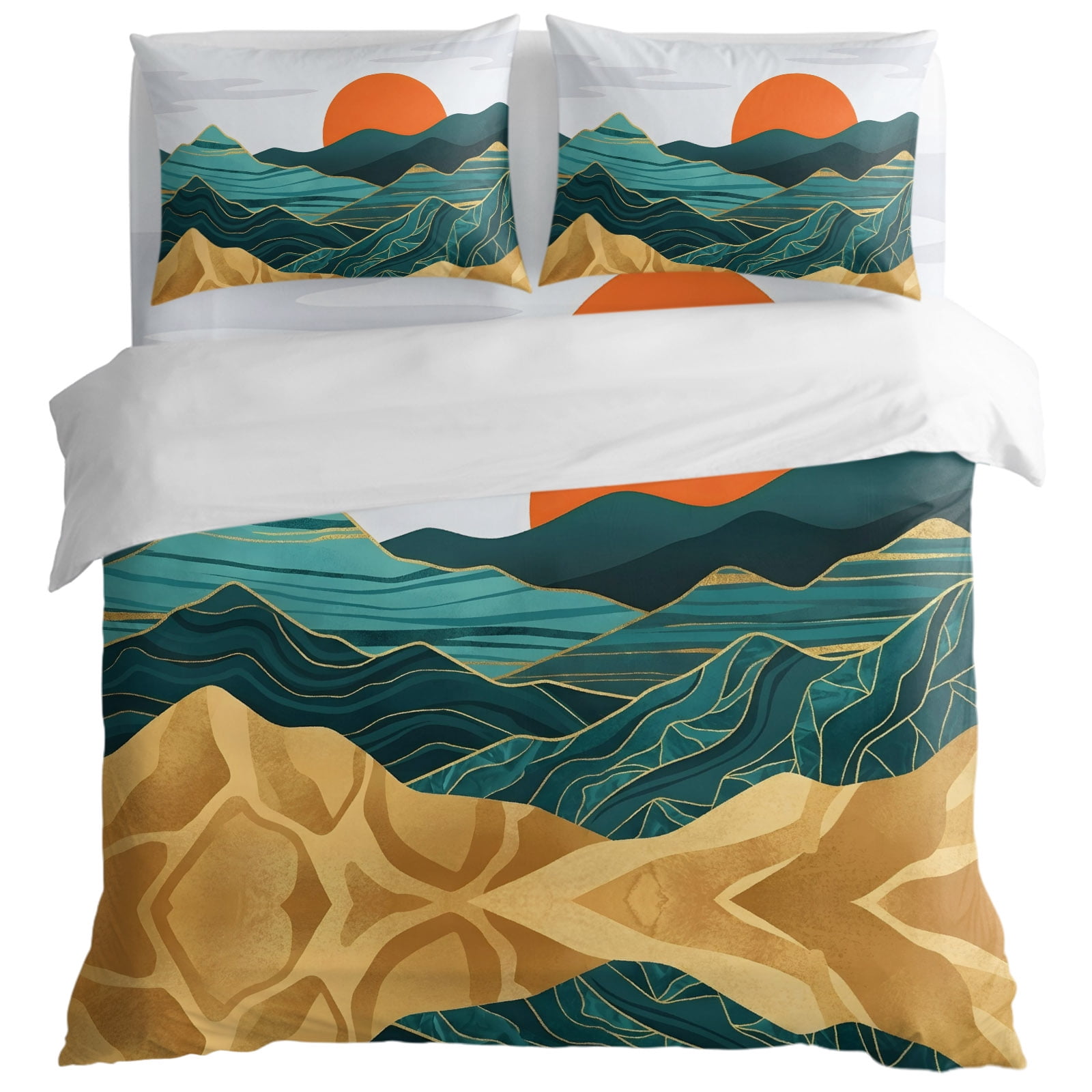Abstract Landscape Duvet Cover Set California King Size, Mountain Peaks ...