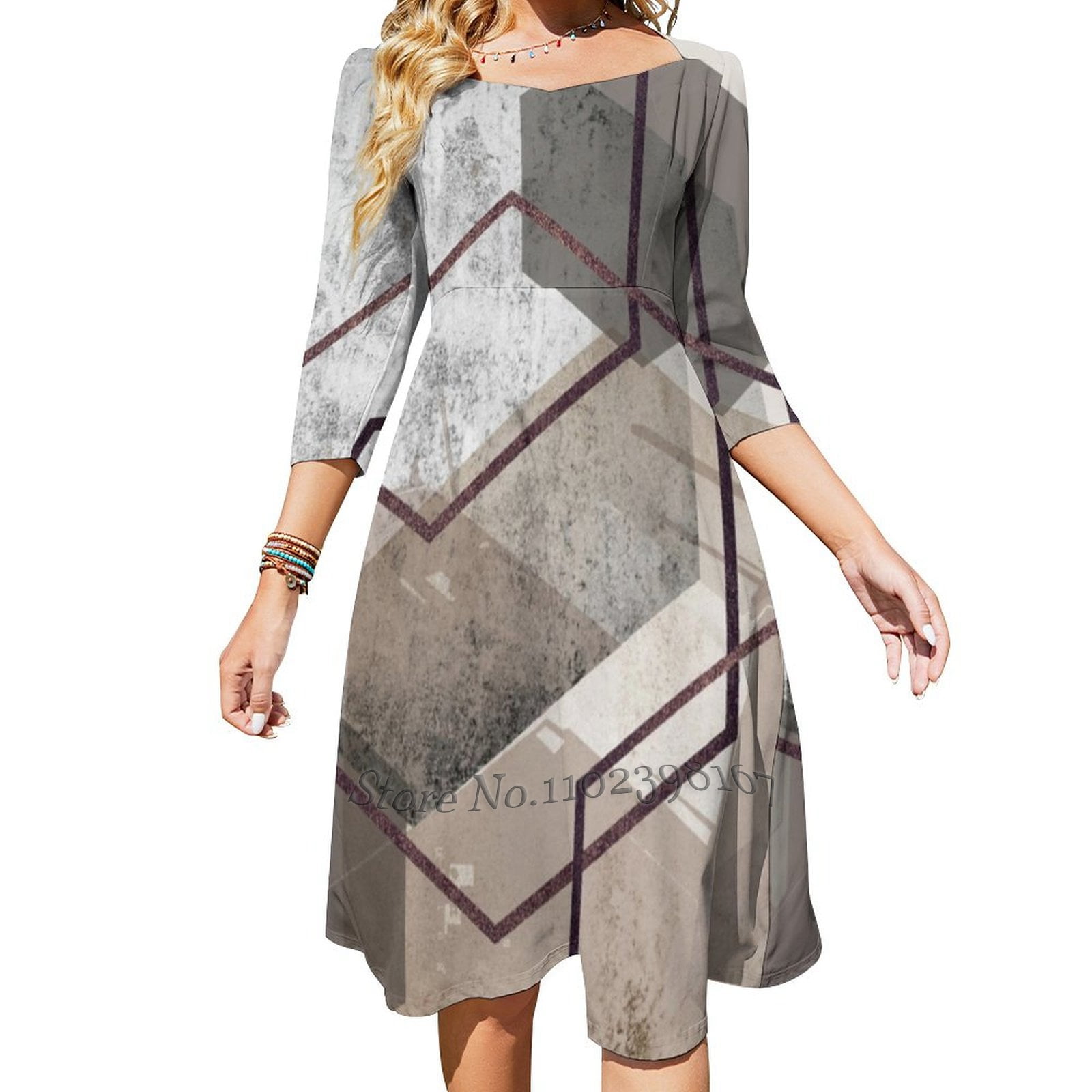 Abstract Landscape Evening Party Dresses Midi Sexy Dress Female Sweet ...