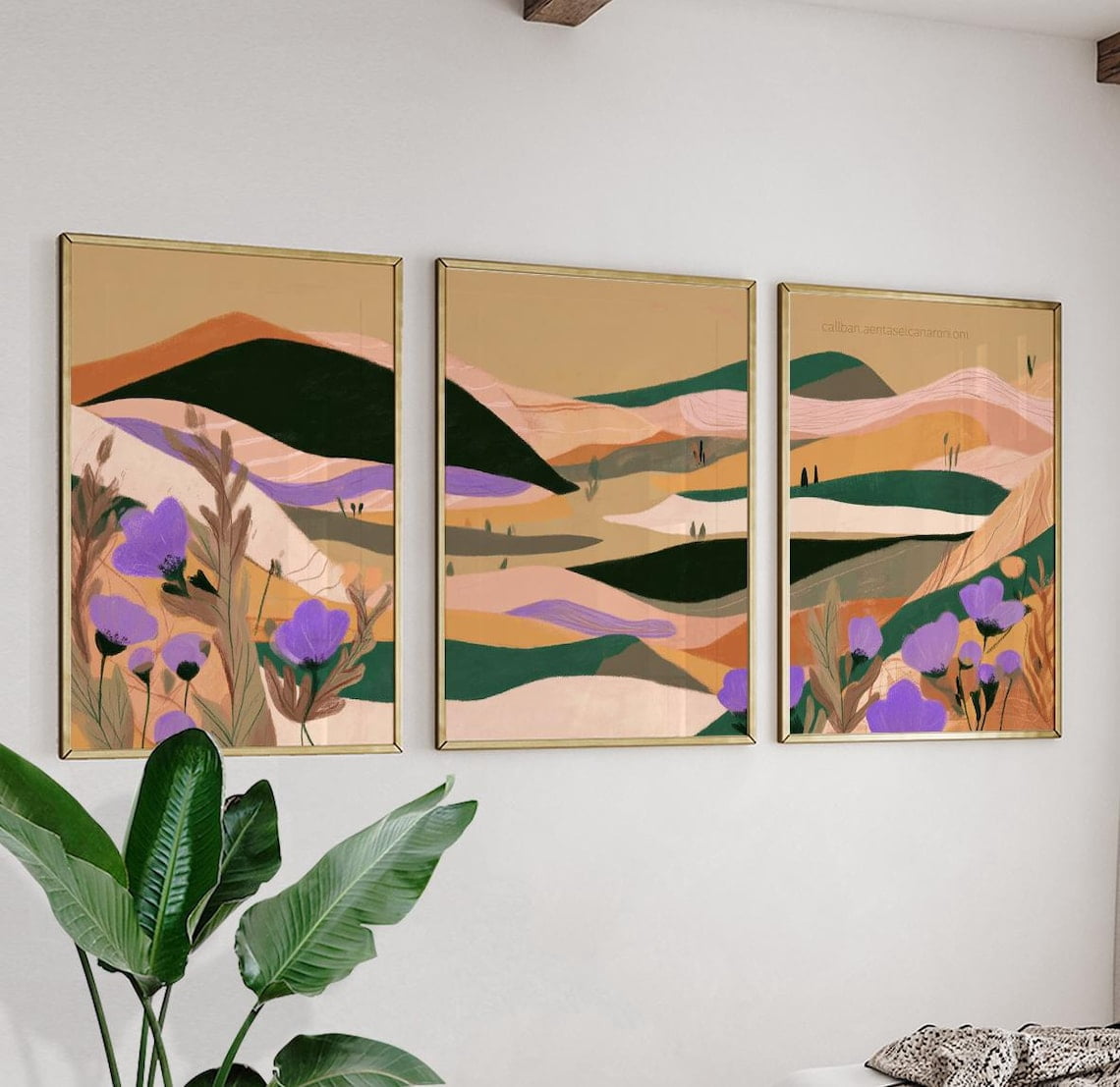 Abstract Landscape Floral Modern Nature Set 3 Unframed Paper Print ...