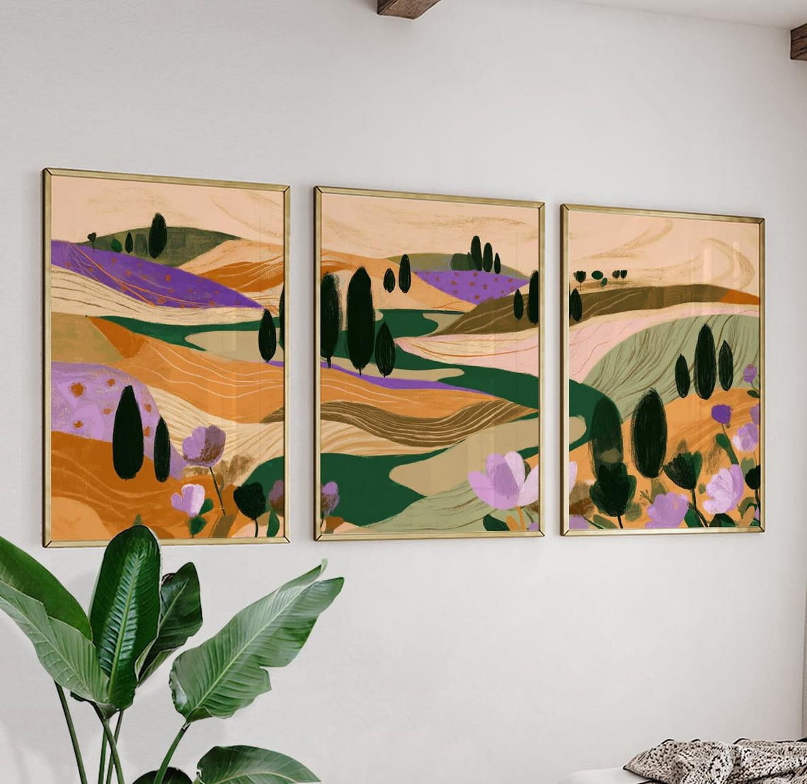 Abstract Landscape Floral Modern Nature Wall Set 3 Stretched Canvas ...