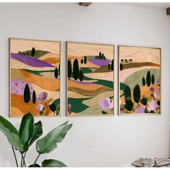 Abstract Landscape Floral Modern Nature Wall Set 3 Unframed Paper Print ...