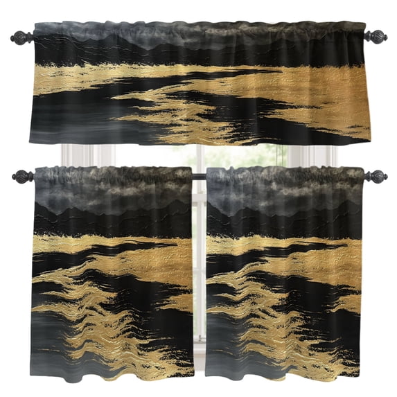 Abstract Landscape Kitchen Curtains and Valances Set, Black Mountains ...