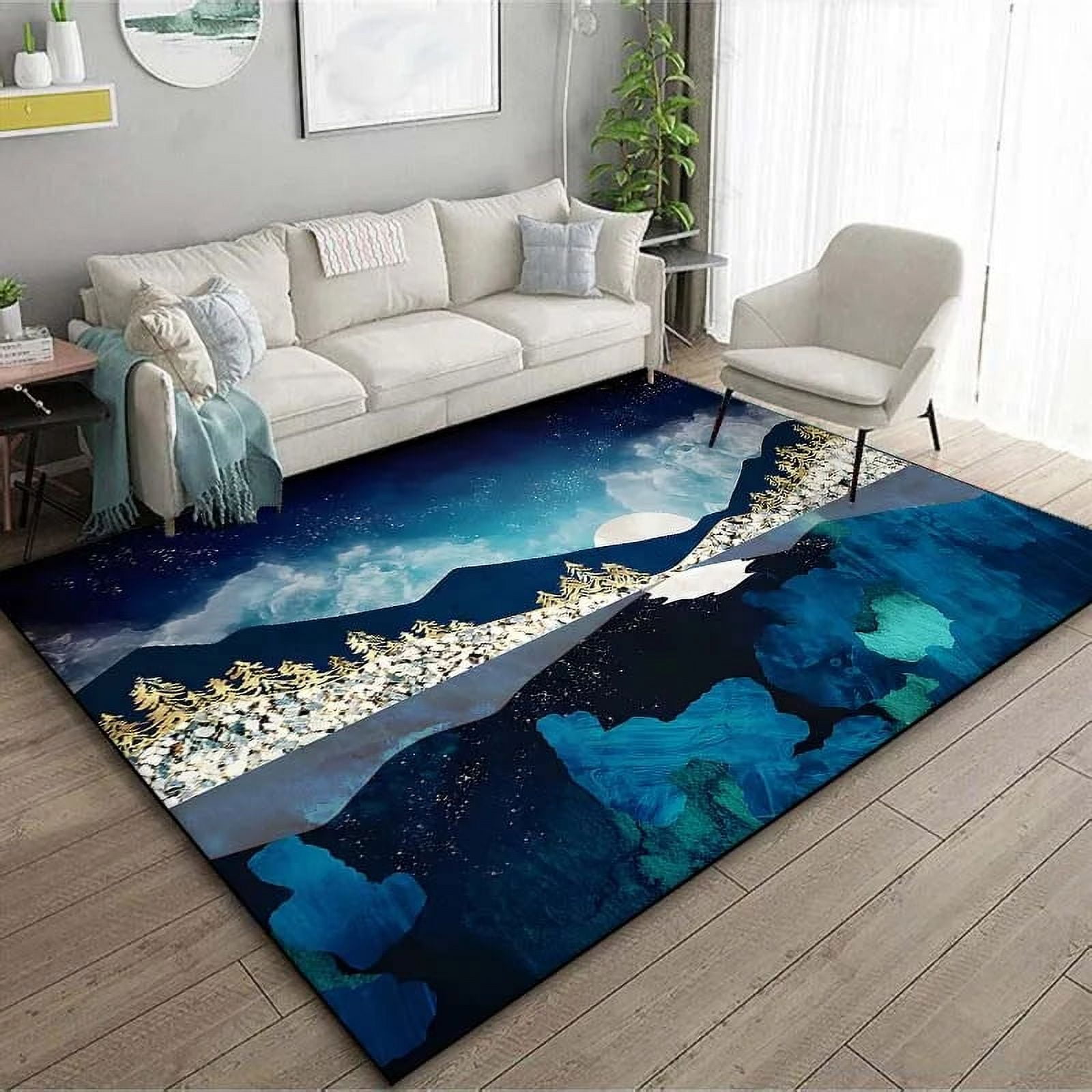 Abstract Landscape Moon Mountain Golden Pattern Floor Rug Nordic Living ...