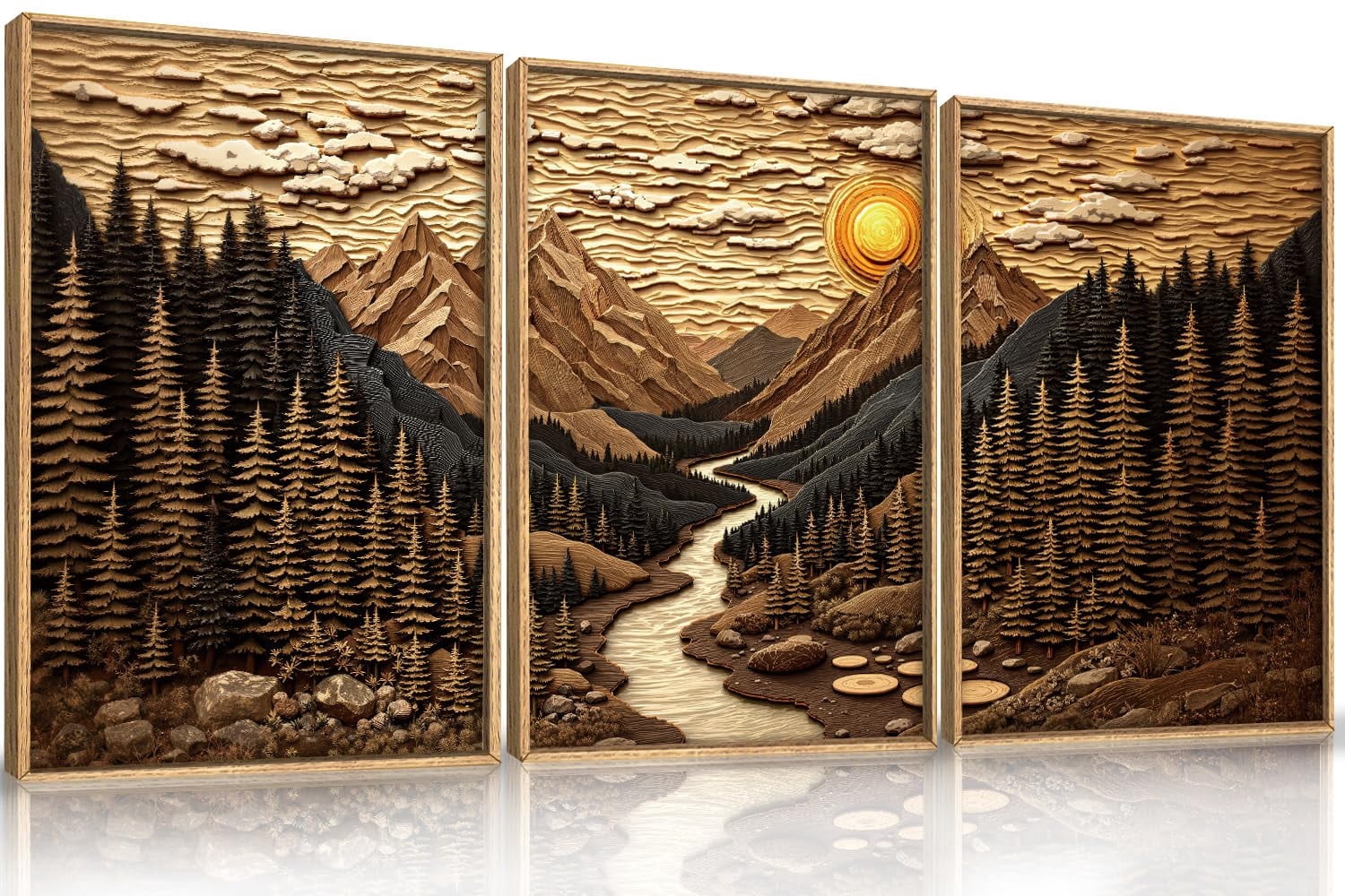 Abstract Landscape Mountain Poster Wall Art Vibrant Sun And Forest ...