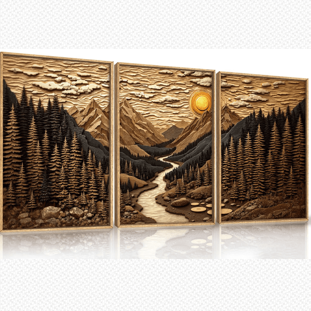 Abstract Landscape Mountain Sun Forest River Poster Prints, Poster Only ...