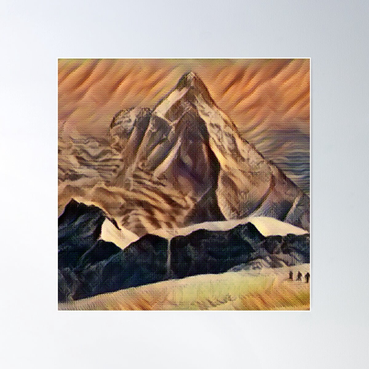 Abstract Landscape Of Mountain At Sunrise With Hikers. In Warm Tones ...