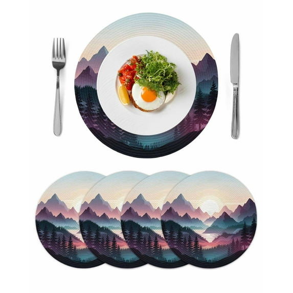 Abstract Landscape Mountain Sunrise Round Table Placemats set of 4 ...