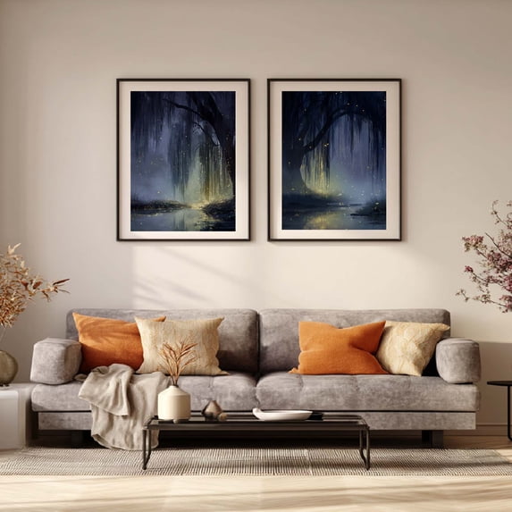 Abstract Landscape Night Willows Canvas Painting – Wall Art for Living ...