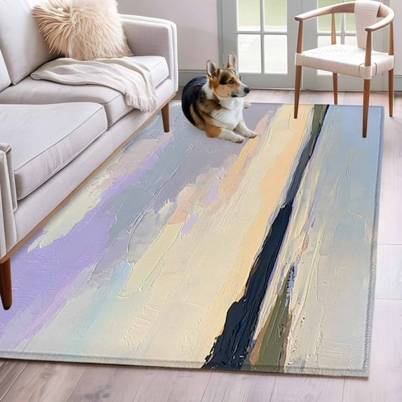 Abstract Landscape Painting Area Rugs 4x6 ft Blue Watercolor Graffiti ...