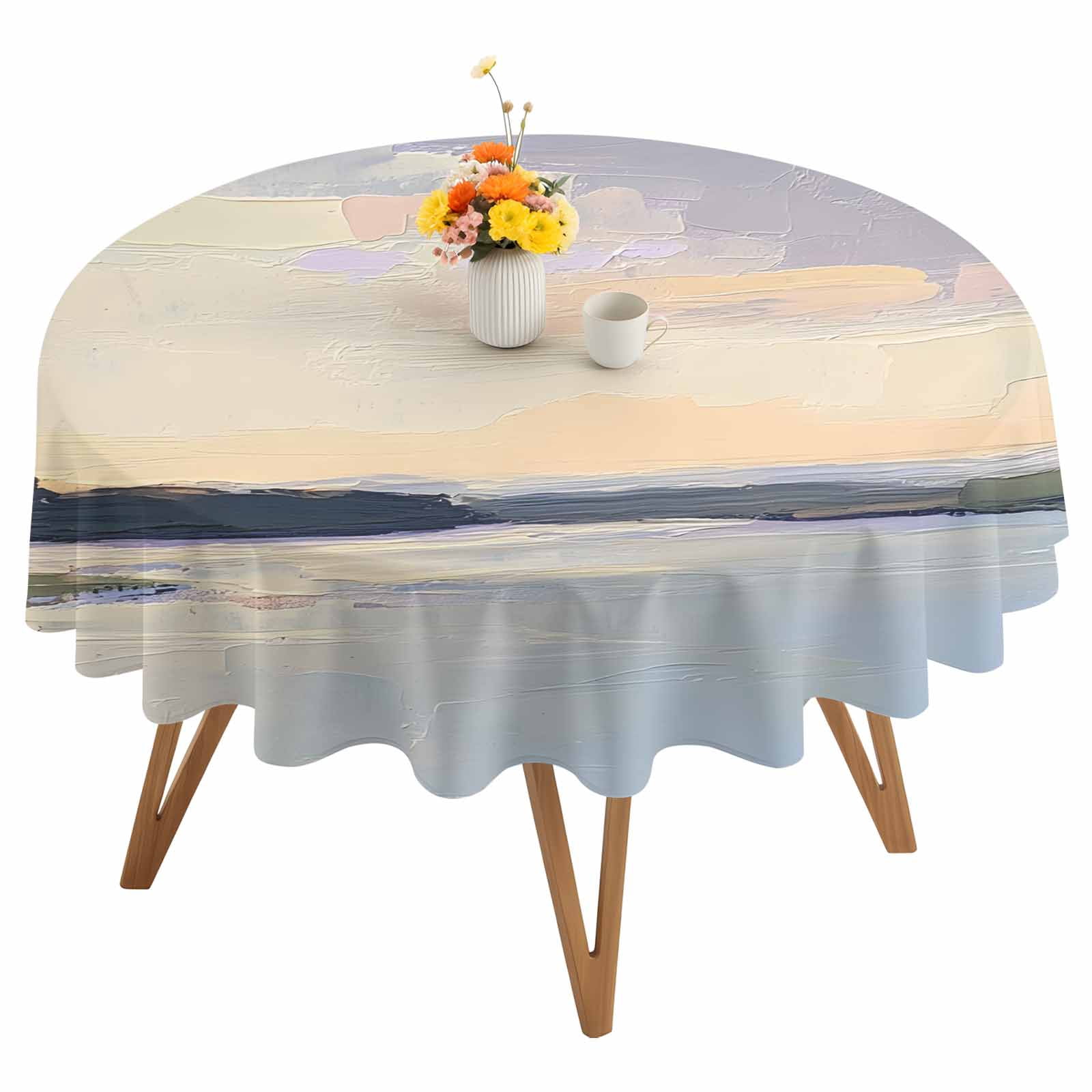 Abstract Landscape Painting Round Tablecloth 54 inches Blue Watercolor ...