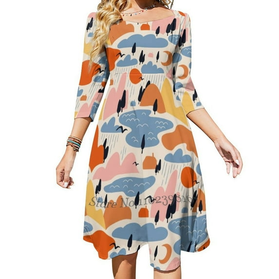 Abstract Landscape Pattern Evening Party Dresses Midi Sexy Dress Female ...