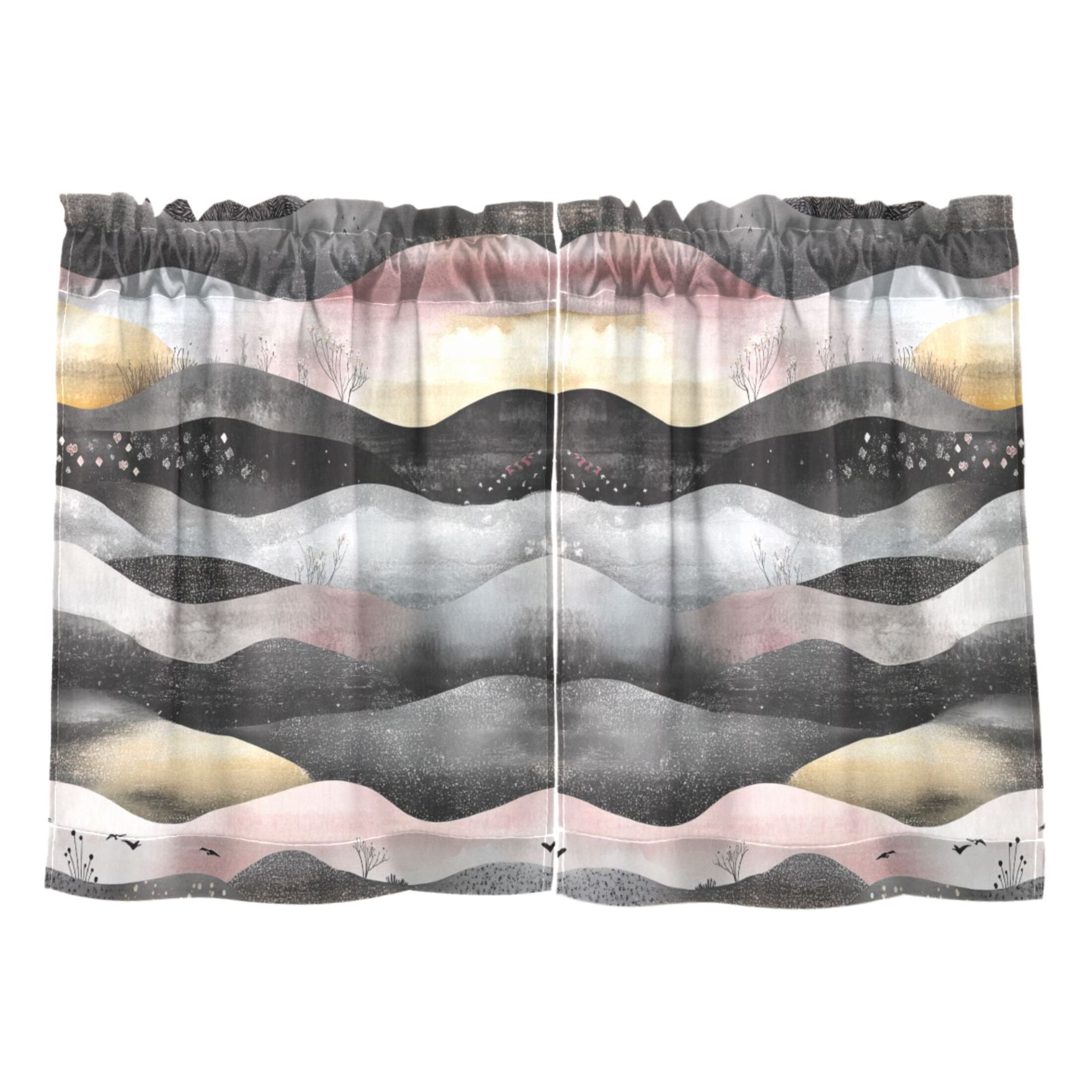 Abstract Landscape Pattern Kitchen Curtains Tier Set 27x24 Inch 2 ...