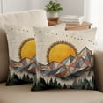 Abstract Landscape Pillow Covers Set of 2, Geometric Mountains Sun Bird ...