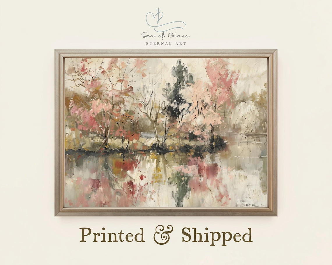 Abstract Landscape Poster Blush Pink Impressionist Tree, Stretched ...