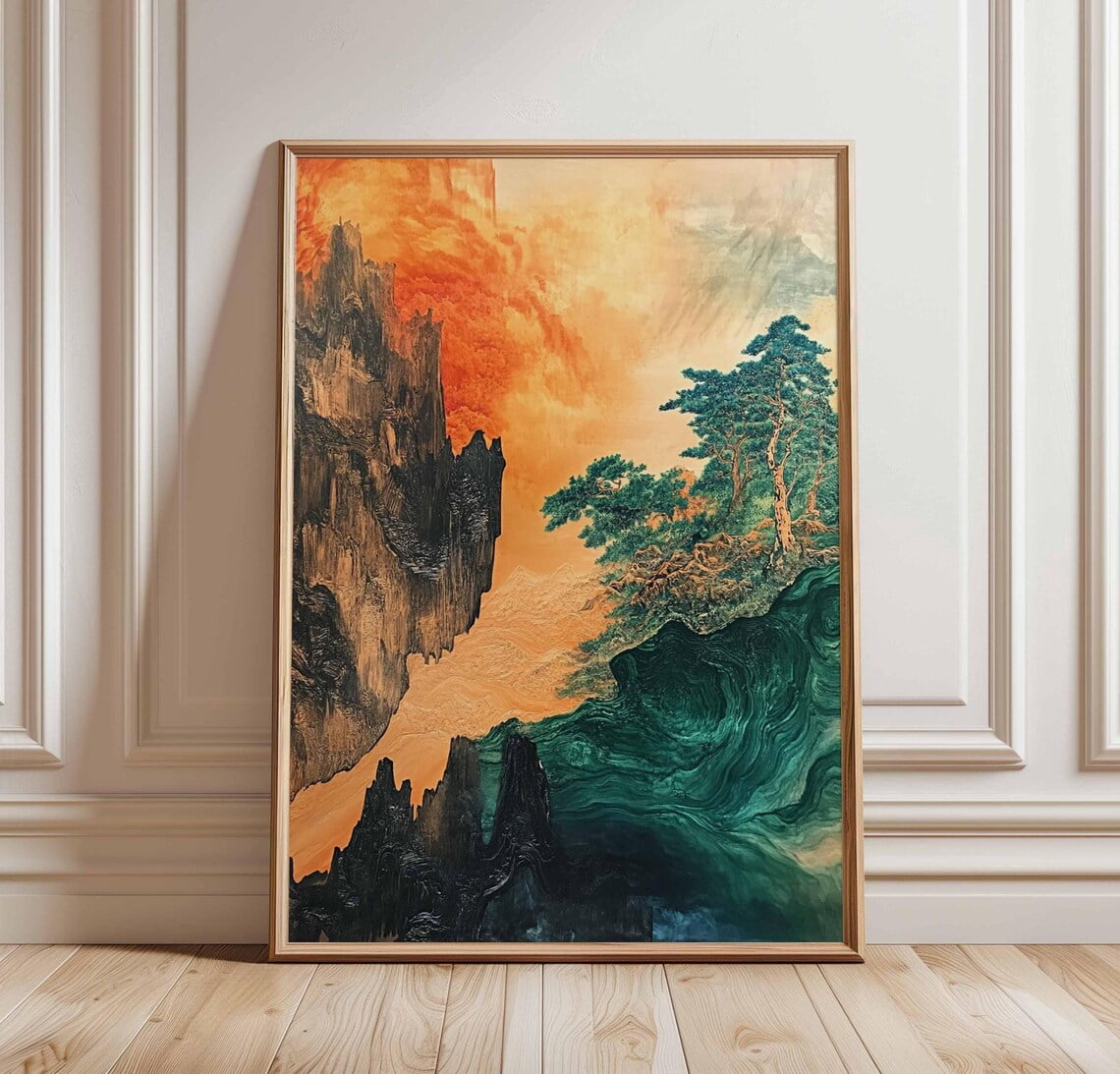 Abstract Landscape Poster Mountains Trees Wall Art Modern Forest Art ...