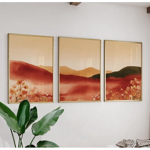 Abstract Landscape Posters Warm Red Beige Nature Art Modern Minimalist ...