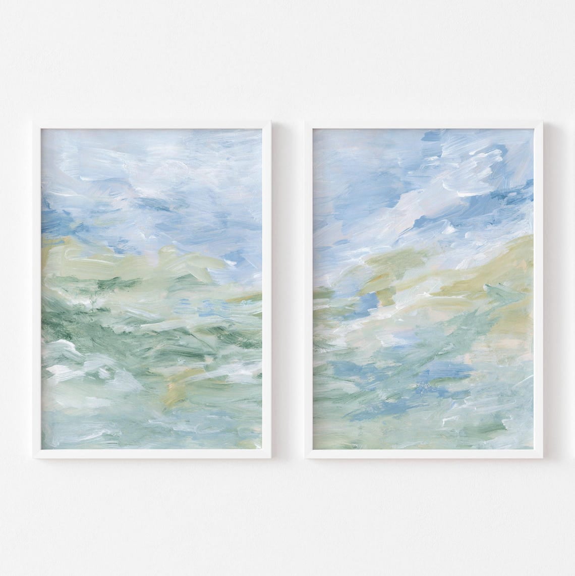 Abstract Landscape Print Light Blue Sage Green Coastal Wall Art Set 2 ...
